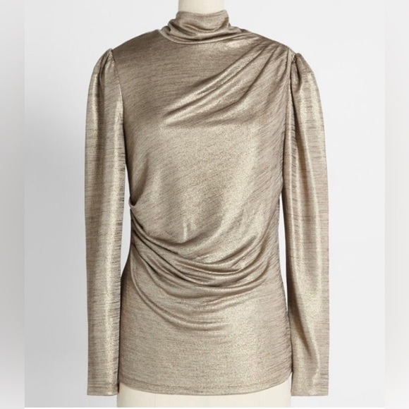 Modcloth | Tops | Modcloth Draped In Dramatics Metallic Mock Neck Top ...